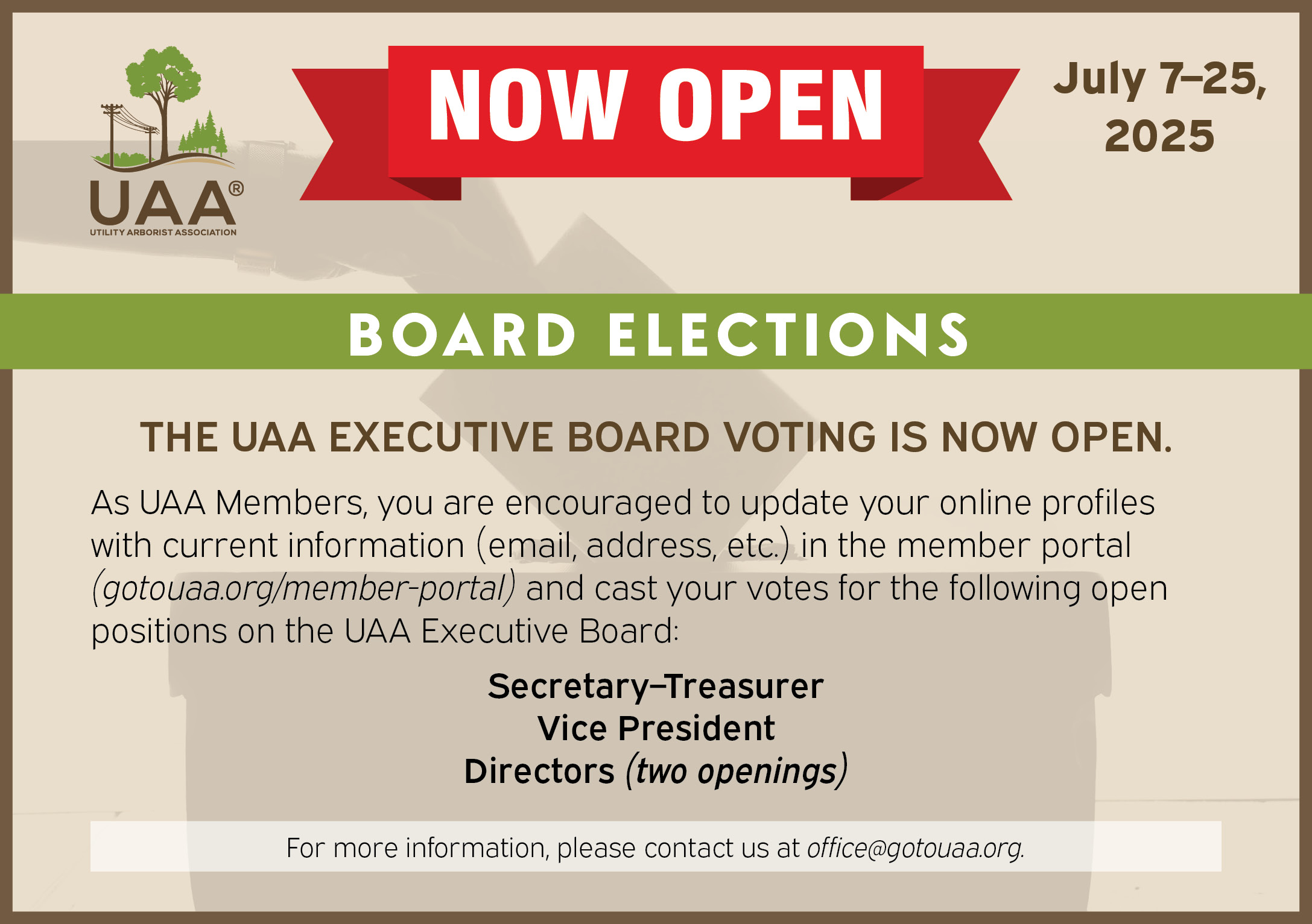 UAA Board Elections: What to Know for July Voting - Utility Arborist ...